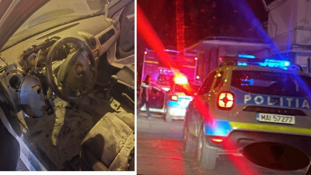 Autoturism cuprins de flăcări pe strada Dobrogei din Călărași ...
